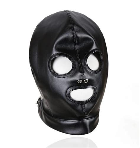 Leather Padded Bondage Mask Open Eye Mouth Hood Sex Restraints Bondage Halloween Sex Toys For