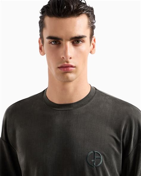 Stretch Cupro Oversized Crew Neck T Shirt Giorgio Armani