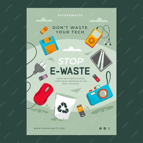 손으로 그린 전자 폐기물 포스터 템플릿 프리미엄 벡터