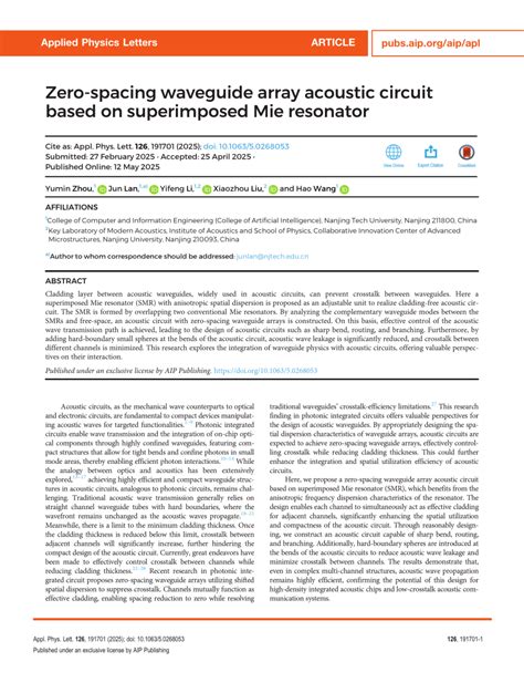 Zero Spacing Waveguide Array Acoustic Circuit Based On Superimposed Mie Resonator Request Pdf
