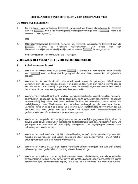 2 Model Arbeidsovereenkomst Voor Onbepaalde Tijd Pdf