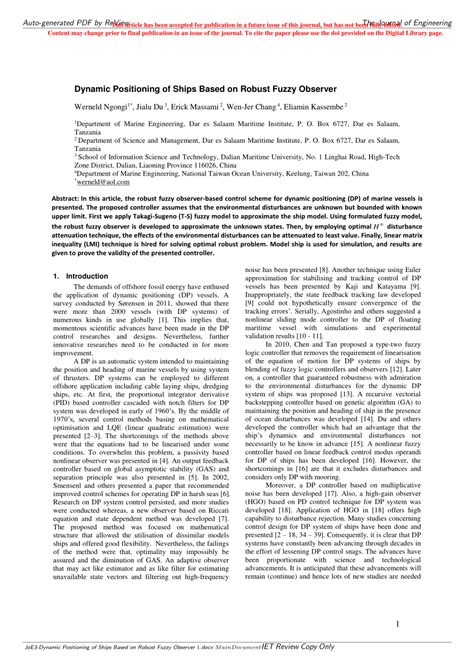 Pdf Fuzzy Observer Based Controller Design For Dynamic Positioning Of