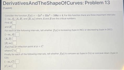 Solved Derivativesandtheshapeofcurves Problem 13 1 Point
