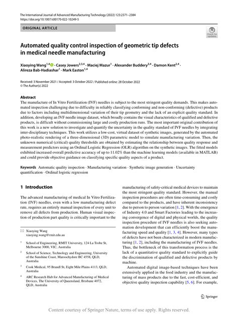 Pdf Automated Quality Control Inspection Of Geometric Tip Defects In