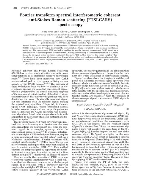 Pdf Fourier Transform Spectral Interferometric Coherent Anti Stokes