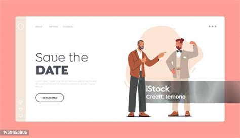 결혼 축하 방문 페이지 템플릿 친구와 신랑 결혼식 준비 신혼 부부 캐릭터 개념에 대한 스톡 벡터 아트 및 기타 이미지 개념 결혼 의식 결혼식 Istock