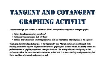 Tangent Cotangent Graph Activity By Algebra Awesomeness TPT