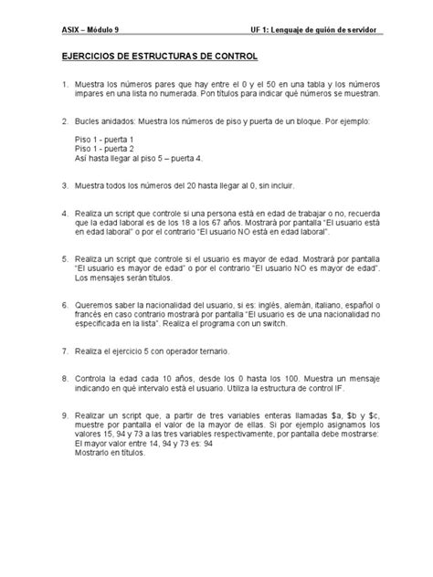 php ejercicios de estructuras de control pdf flujo de control