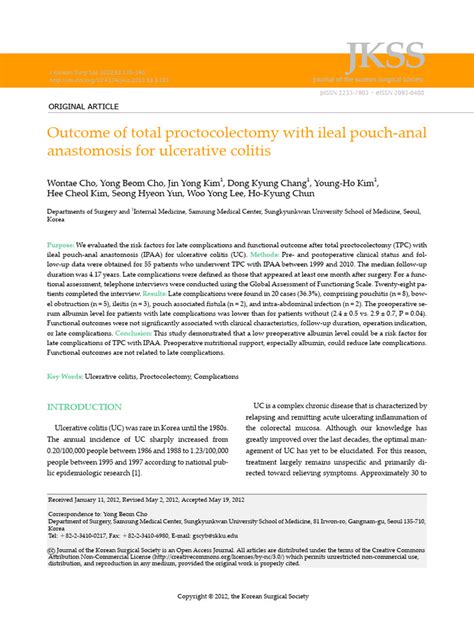 Outcome Of Total Proctocolectomy With Ileal Pouch Anal Anastomosis For Ulcerative Colitis Pdf