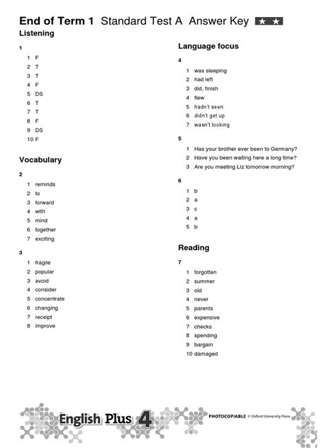 End Of Term 1 Standard Test A Answers Pdf