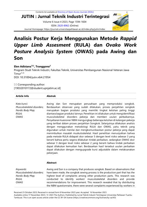 Pdf Analisis Postur Kerja Menggunakan Metode Rapid Upper Limb