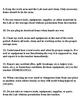 CTE STEM Lab Safety Rules Poster Handout Can Be Used In Other Areas Too