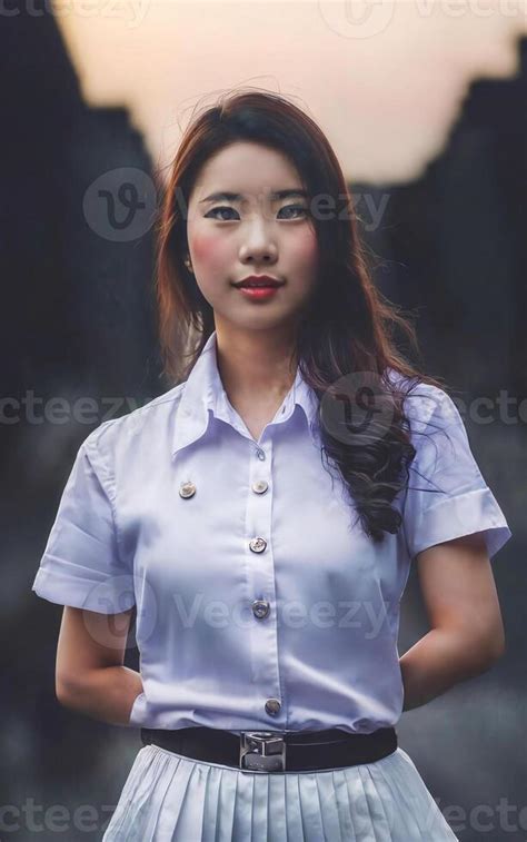 Beautiful Asian Thai College Woman Wearing University Outfit 24903714