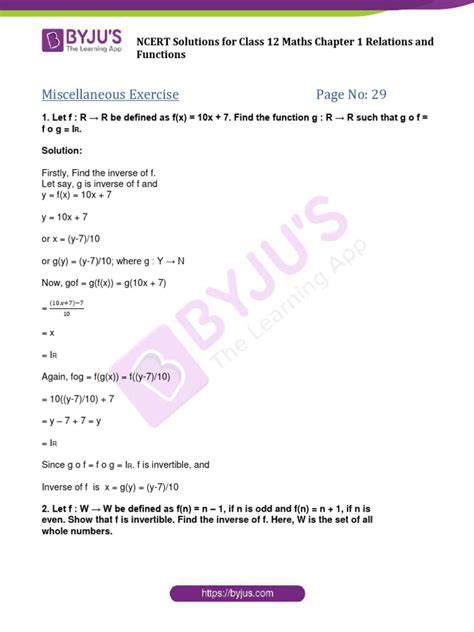 Ncert Solution For Class 12 Maths Chapter 1 Relation And Function Miscellaneous Exercise Pdf