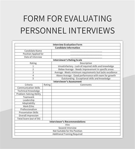 Free Interview Evaluation Form Templates For Google Sheets And Microsoft Excel Slidesdocs
