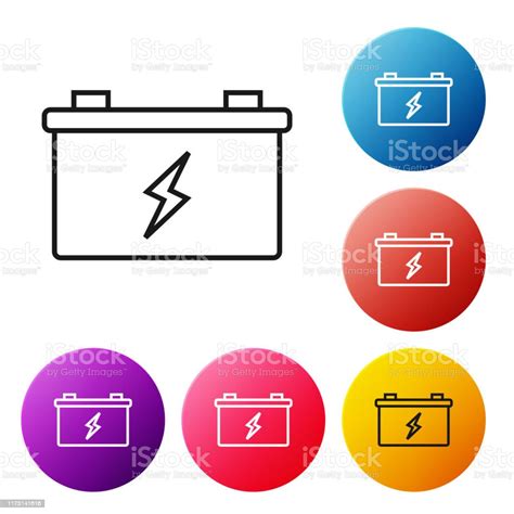 흰색 배경에 격리 된 검은 색 라인 자동차 배터리 아이콘입니다 축압기 배터리 에너지 전력 및 전기 축압기 배터리 아이콘 다채로운