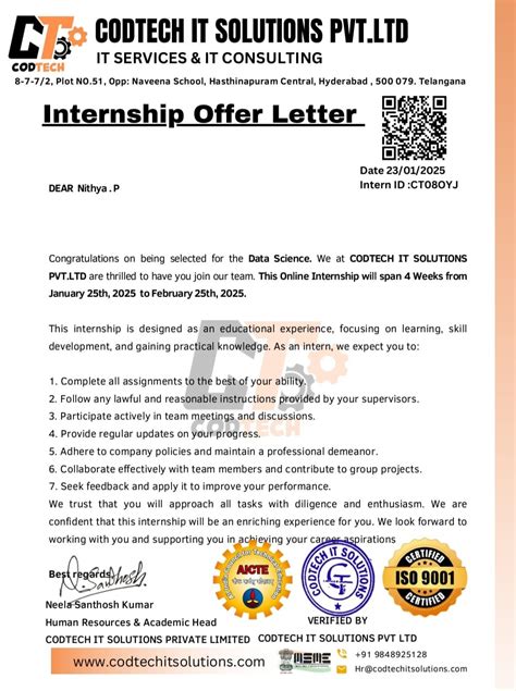 Codetech Thrilled To Share That Ive Received An Internship Offer From