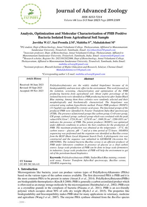 Pdf Analysis Optimization And Molecular Characterization Of Phb Positive Bacteria Isolated