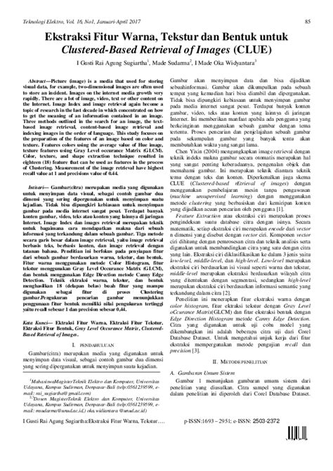 Pdf Ekstraksi Fitur Warna Tekstur Dan Bentuk Untuk Clustered Based Retrieval Of Images Clue