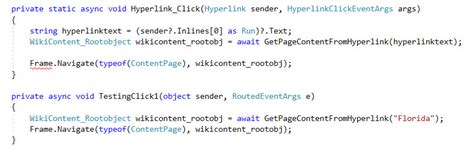 C Navigating To A New Frame From Code Generated Hyperlink In A Richtextblock Stack Overflow