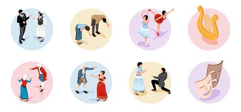 Free Vector Theater Isometric Round Compositions With Ballet Dancers And Dramatic Actors