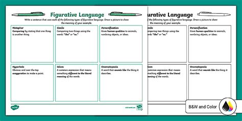 Figurative Language Writing Worksheet For 6th 8th Grade