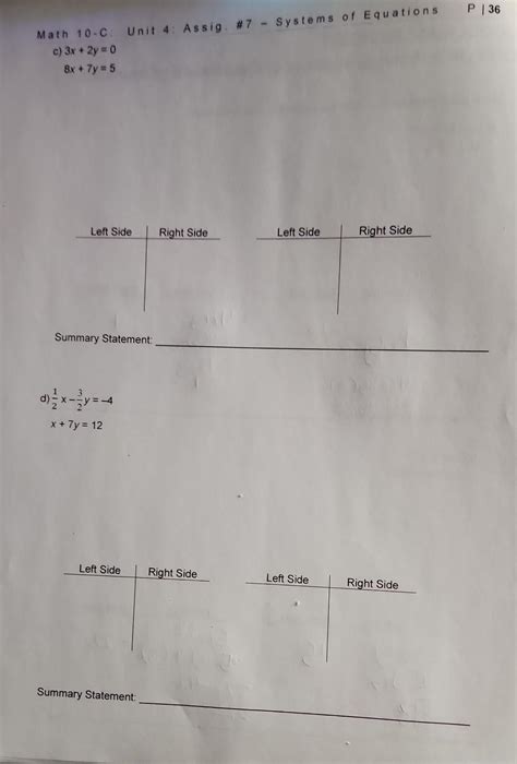 Solved Math 10 C Unit 4 Assig 7 Systems Of Equations P