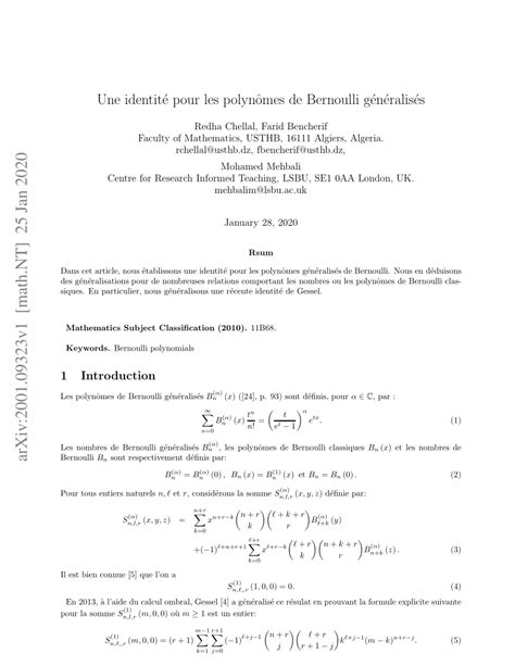 Pdf Identity For Generalized Bernoulli Polynomials
