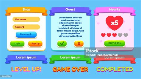 Gui Kit Casual Assets For A Game Mobile Phone A Set Of Elements For The Game Interface Popups