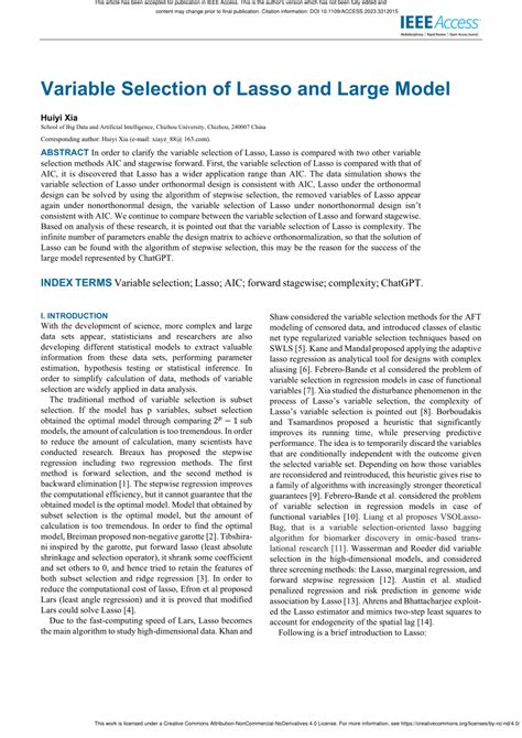 Pdf Variable Selection Of Lasso And Large Model