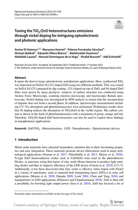 Tuning The Tio2 Zno Heterostructures Emissions Through Nickel Doping For Intriguing