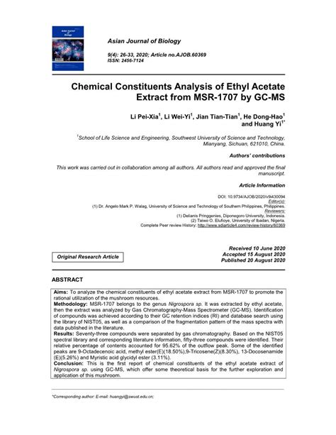 Chemical Constituents Analysis Of Ethyl Acetate Extract From Msr 1707 By Gc Ms Docslib