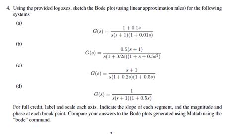 Solved 4 Using The Provided Log Axes Sketch The Bode Plot