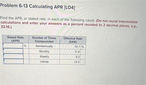 Solved Problem 6 13 Calculating APR LO4 Find The APR Or Chegg Com