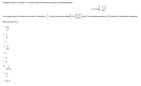 Solved The Specific Reaction Rate Constant K Is A