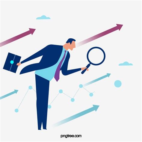 만화 손으로 그린 비즈니스 돋보기 일러스트 데이터 프로모션 그림 화살표 업무 데이터 프로모션 Png 일러스트 및 Psd