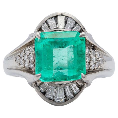 Vintage Gia Colombian Emerald And Diamond Platinum Cocktail Ring For