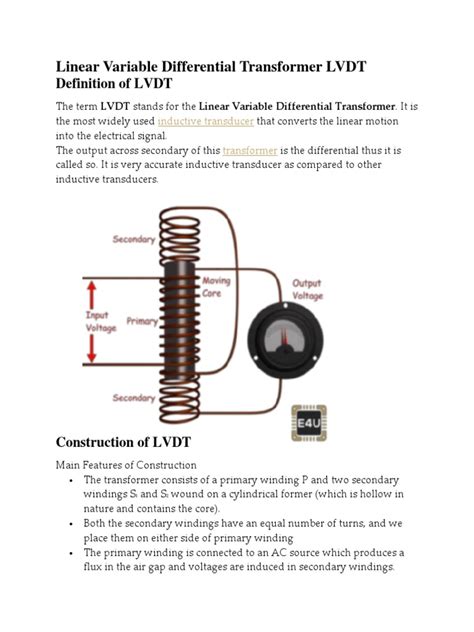 Linear Variable Differential Transformer Lvdt Pdf Transformer