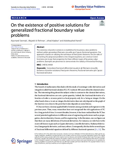 Pdf On The Existence Of Positive Solutions For Generalized Fractional Boundary Value Problems