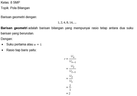 Diberikan Barisan Geometri 1 2 4 8 16 Suku Ke 8 Da
