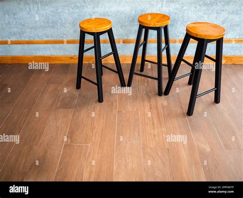 Simple Wooden Bar Stools 3 Chair In Group At Indoor Coffee Bar Stock