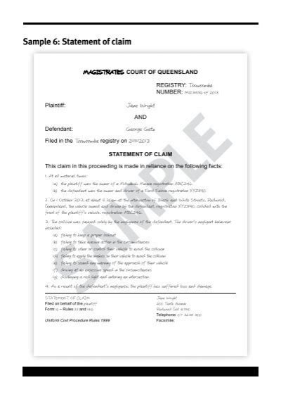 Sample 6 â Statement of claim PDF 187 KB Legal Aid Queensland