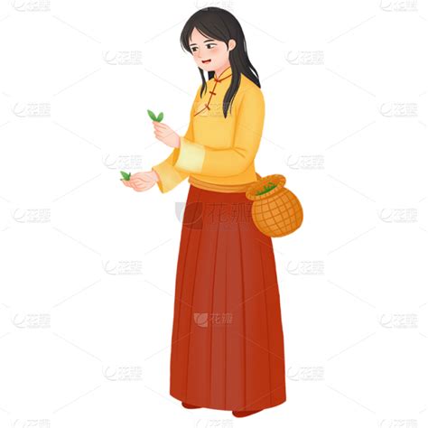 手绘采茶女人物插画1