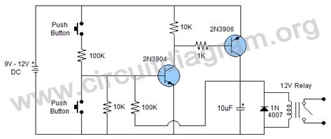 Push Button ON OFF Swtich Using Transistors Circuit Diagram