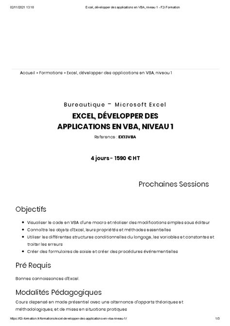 Excel développer des applications en VBA niveau F i Formation Excel