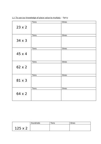 Multiplication Using Place Value Worksheet Teaching Resources