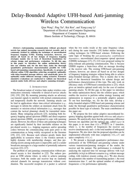 Delay Bounded Adaptive Ufh Based Anti Jamming Wireless Communication Pdf Telecommunications