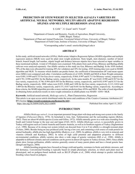 Pdf Prediction Of Stem Weight In Selected Alfalfa Varieties By Artifical Neural Networks