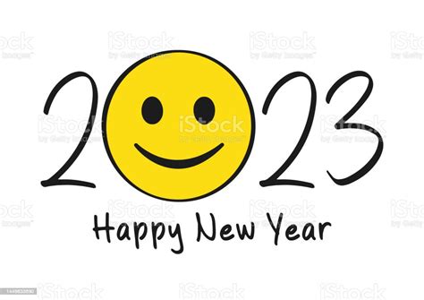 Happy New Year 2023 Lettering With Smiling Face Emoji Vector