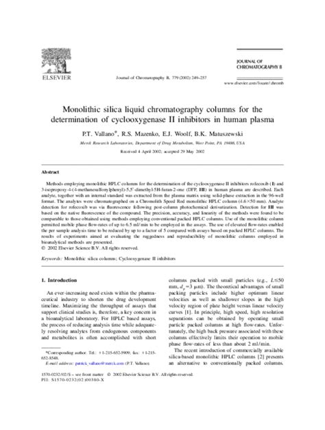 Pdf Monolithic Silica Liquid Chromatography Columns For The Determination Of Cyclooxygenase Ii
